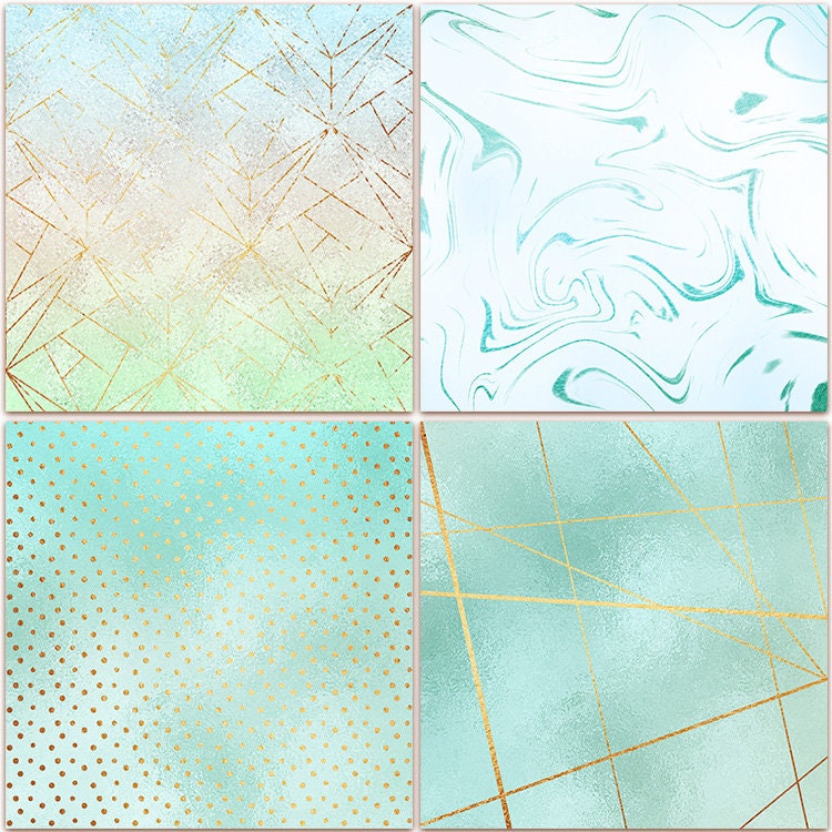 Mint Gold Digital Paper Clipart Mint Green Mint Wallpaper - Etsy
