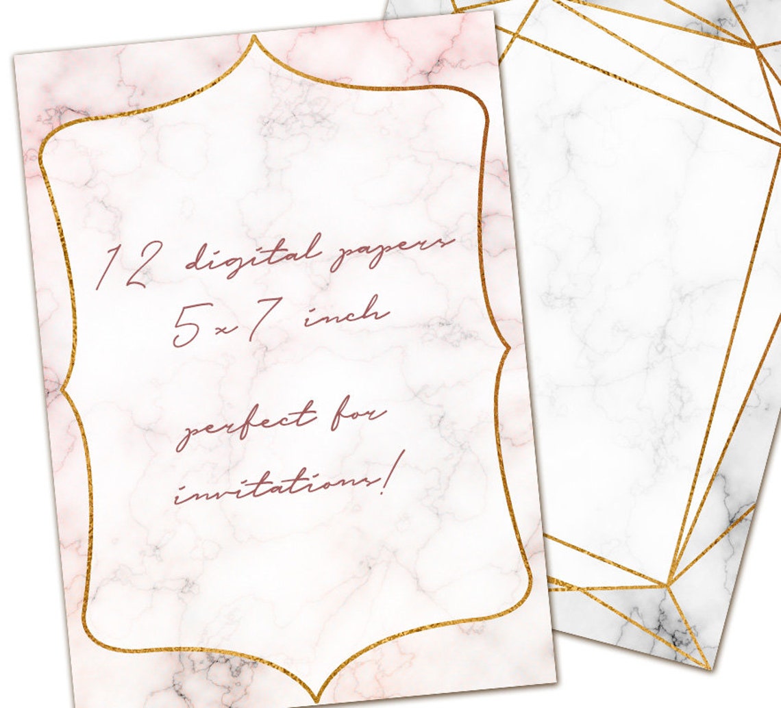 Gold Marble Digital Paper With Frames 5x7 Geometric Digital | Etsy