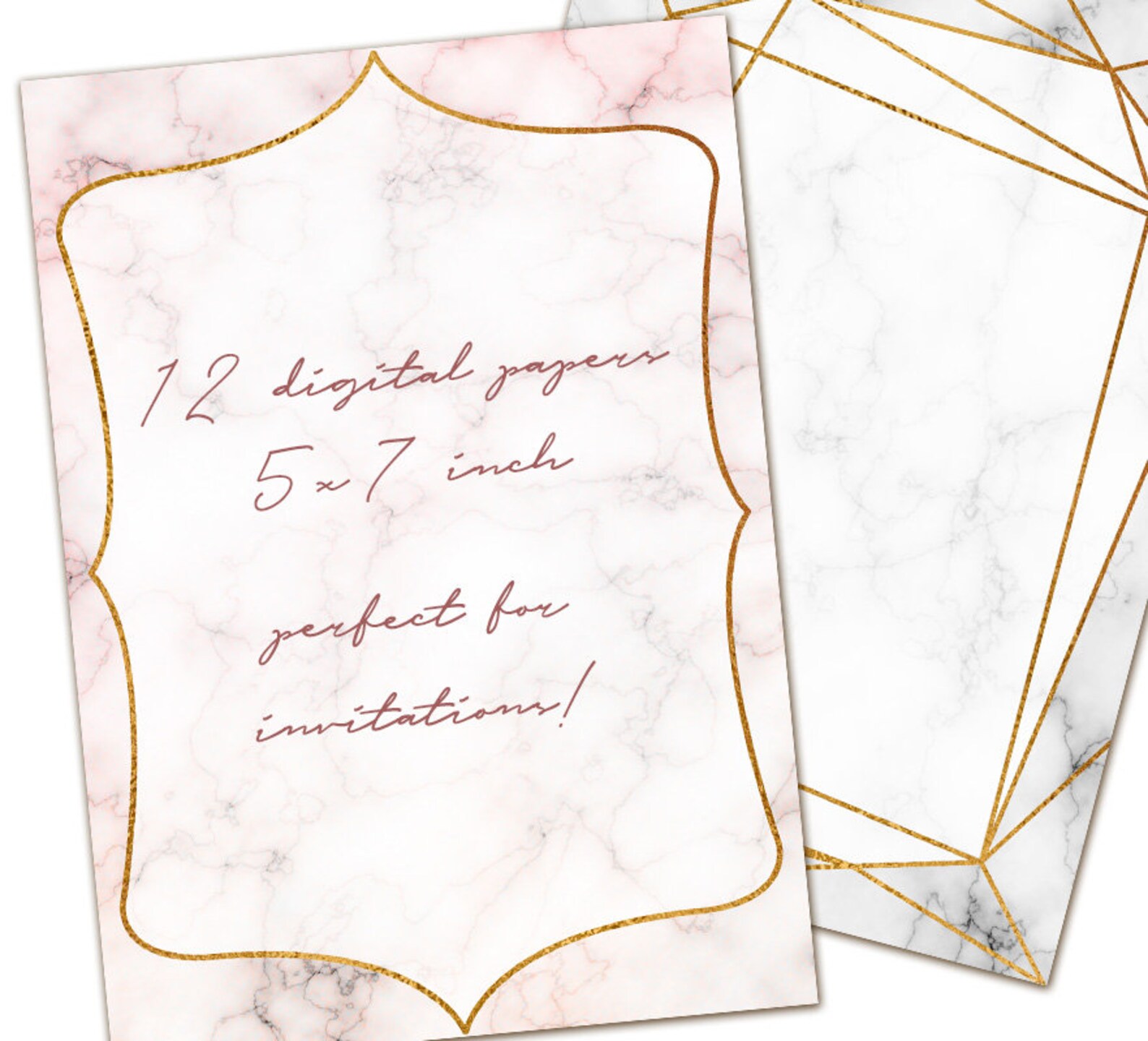 Gold Marble Digital Paper With Frames 5x7 Geometric Digital | Etsy