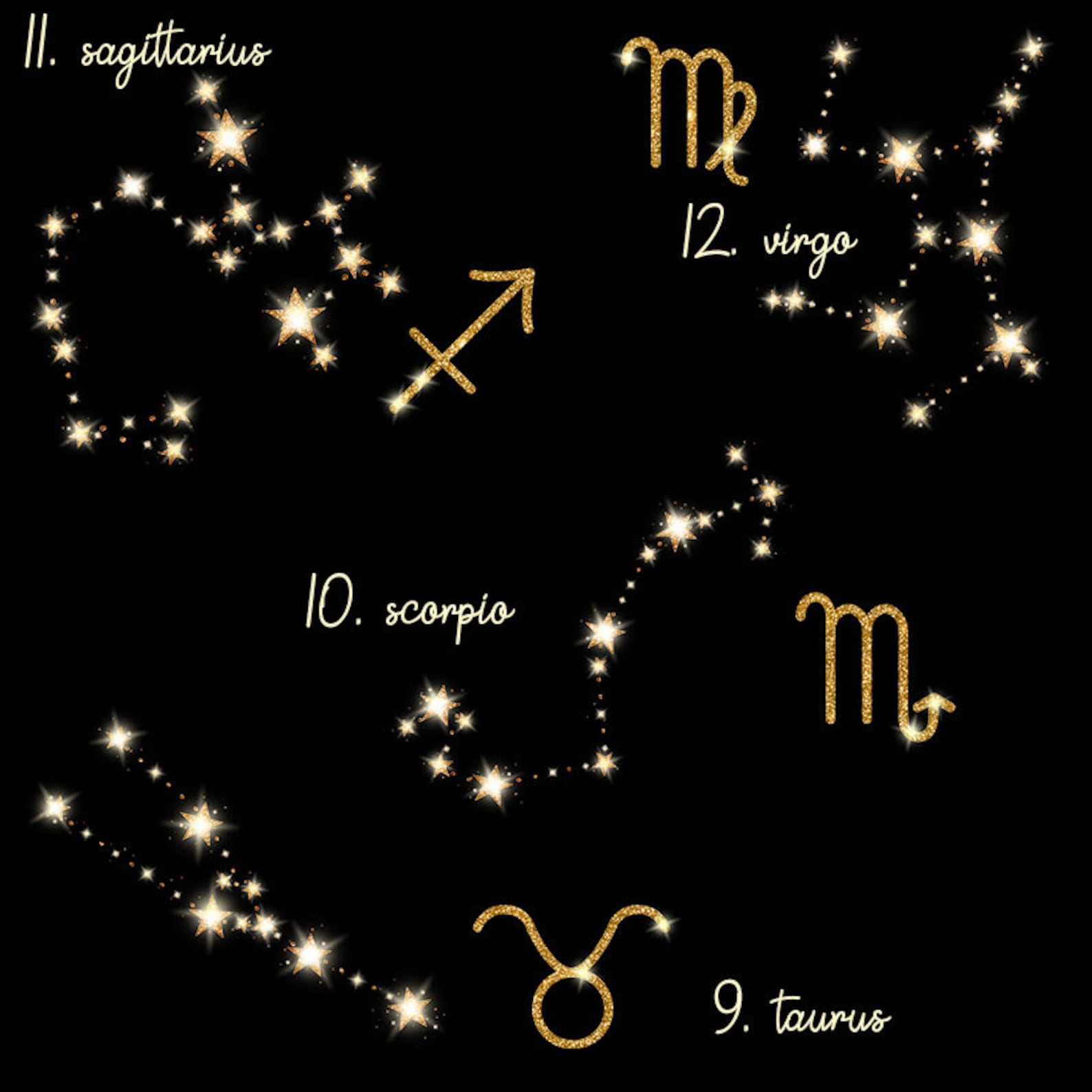 Gold Zodiac Constellations Clipart, Gold Stars, Zodiac Clipart, Zodiac ...