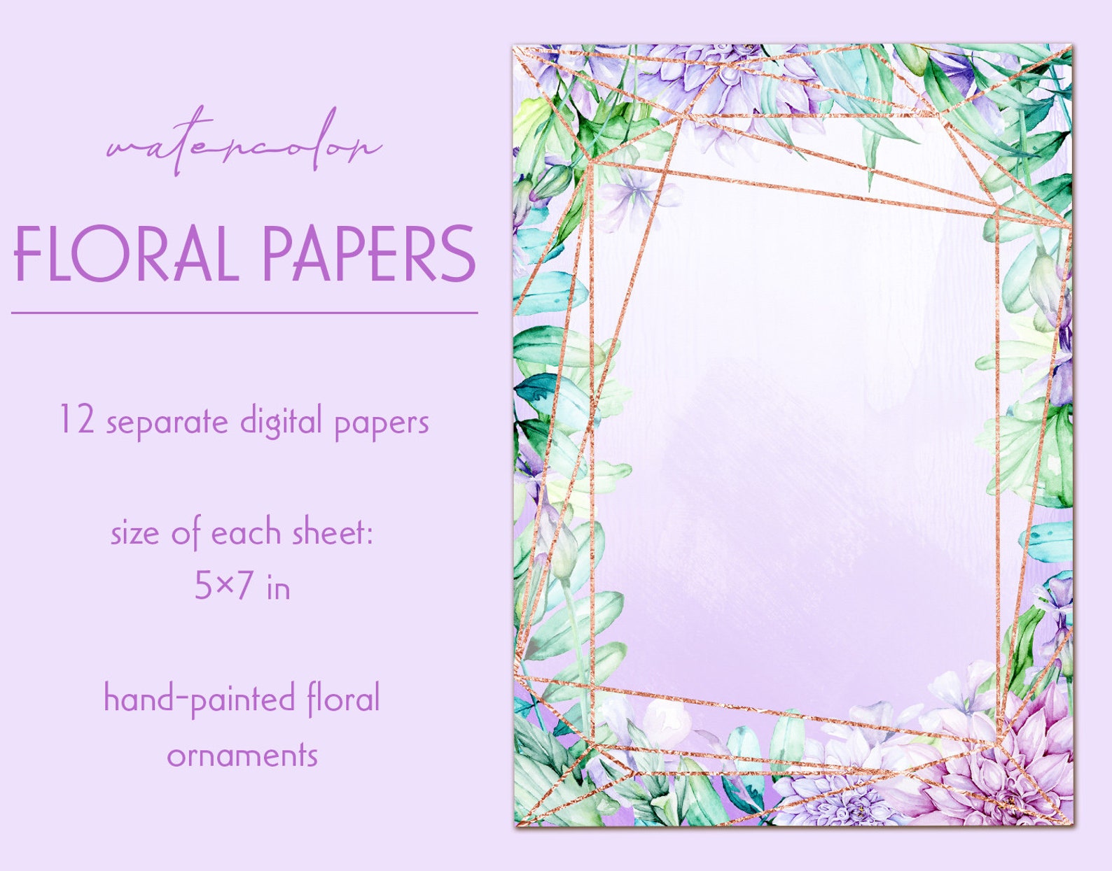 Lavender Digital Paper Pack 5x7 Paper Floral Papers Floral - Etsy