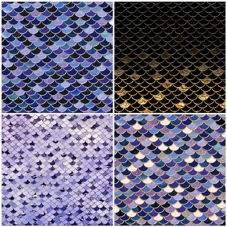 Dark Mermaid Scales Digital Paper Set Metallic Paper Gold - Etsy