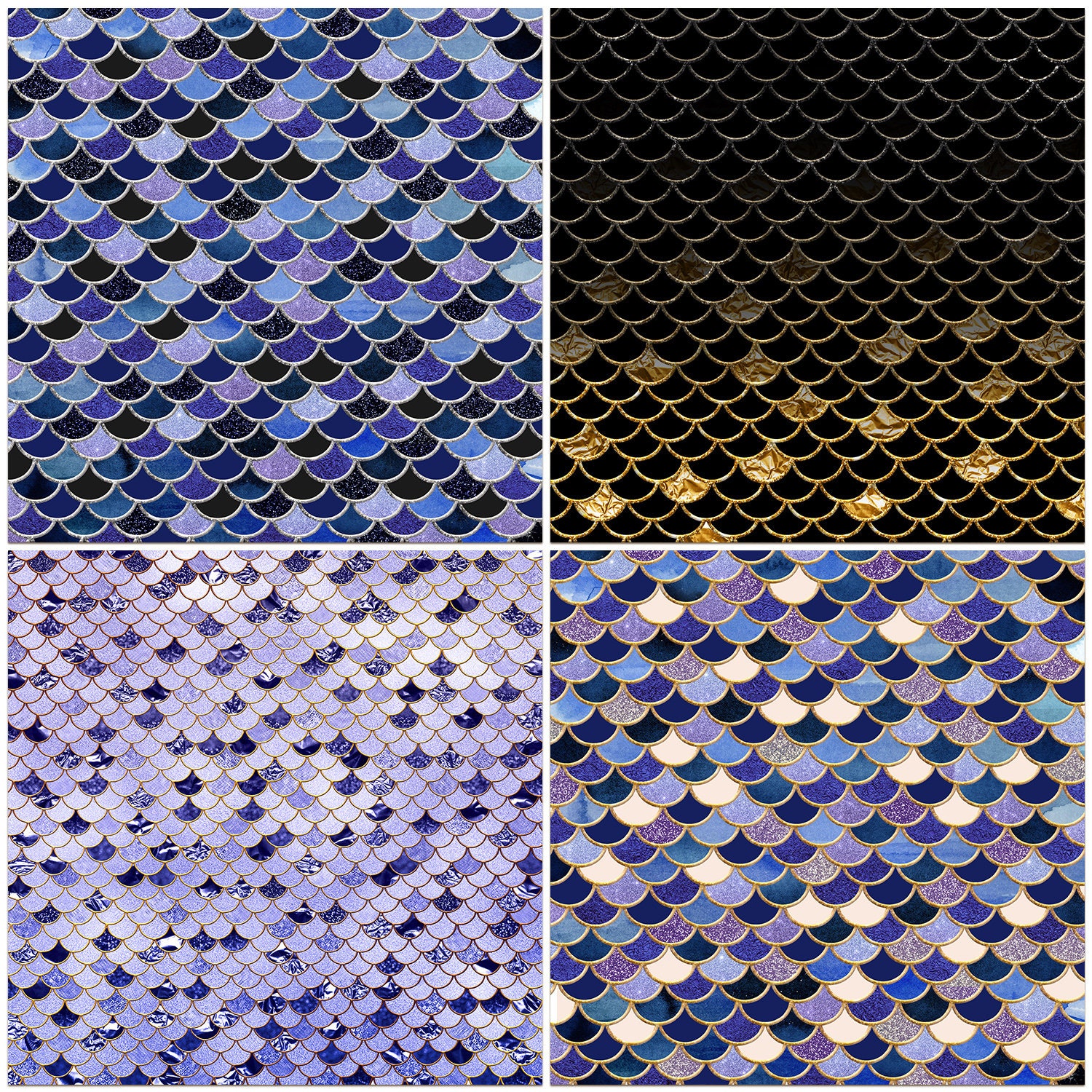 Dark Mermaid Scales Digital Paper Set Metallic Paper Gold - Etsy