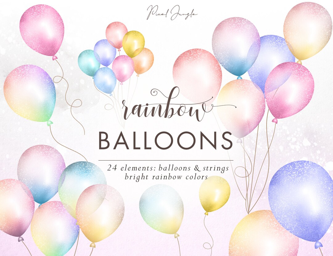 Rainbow Balloons Clipart, Colorful Balloons Clip Art, Balloon Overlays ...