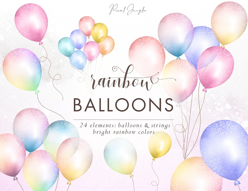Rainbow Balloons Clipart Colorful Balloons Clip Art Balloon - Etsy