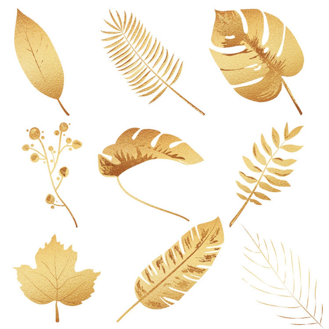 Gold Tropical Leaves Clipart Navy and Turquoise Tropical - Etsy