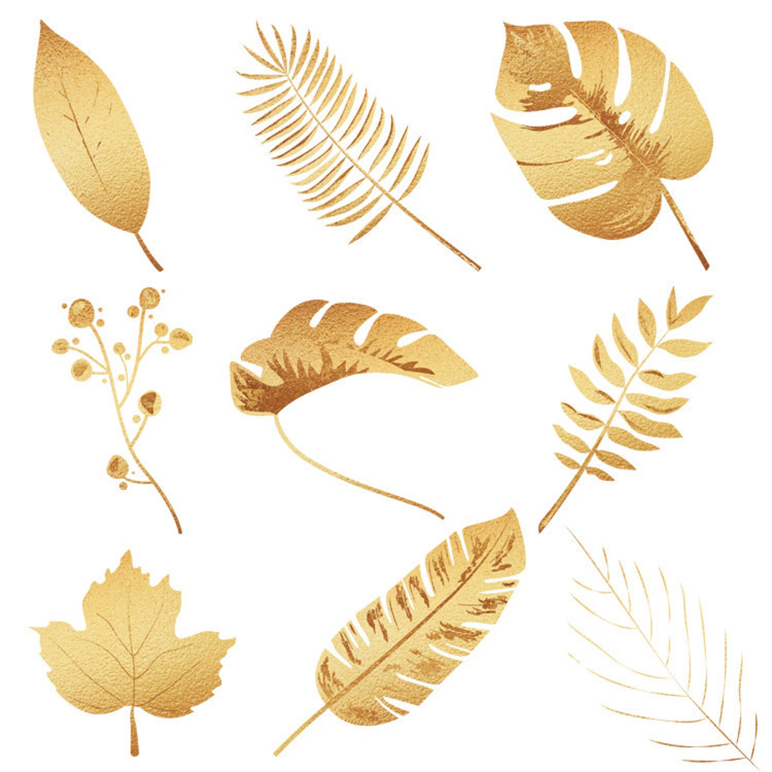 Gold Tropical Leaves Clipart Navy and Turquoise Tropical - Etsy