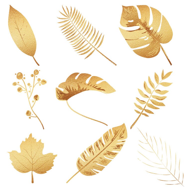 Gold Tropical Leaves Clipart Navy and Turquoise Tropical - Etsy