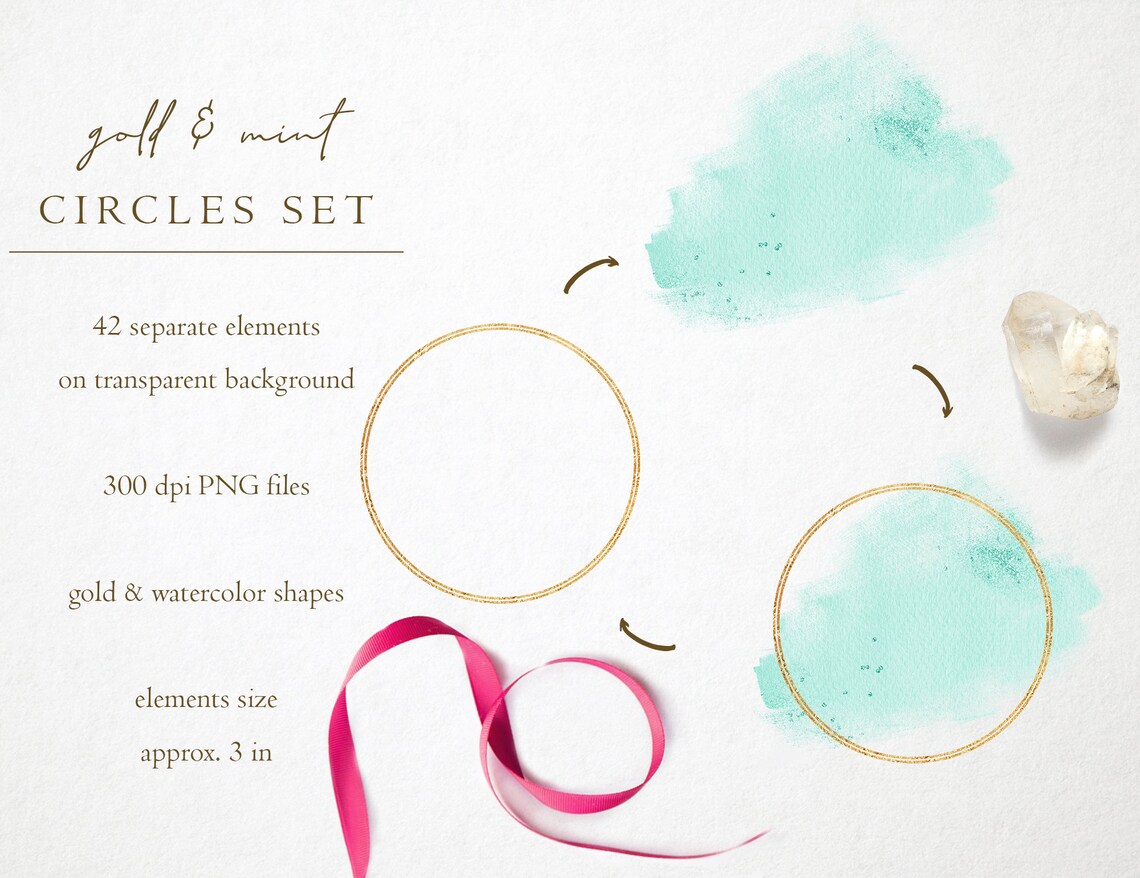 Gold Circles With Mint Green Watercolor Watercolor Circles - Etsy