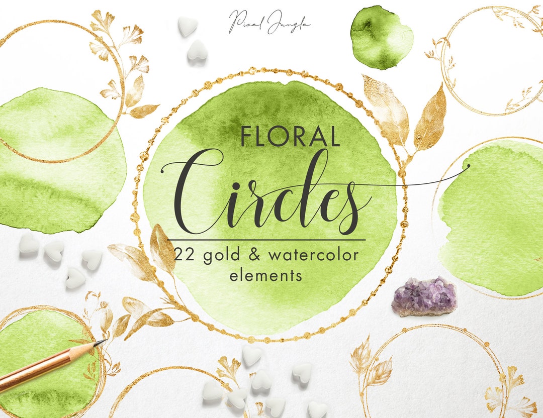 Floral Gold Circles With Watercolor, Floral Circles for Logo, Floral ...