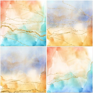 Gold and Watercolor Digital Paper, Gold Foil Papers, Gold Veins, Sky ...