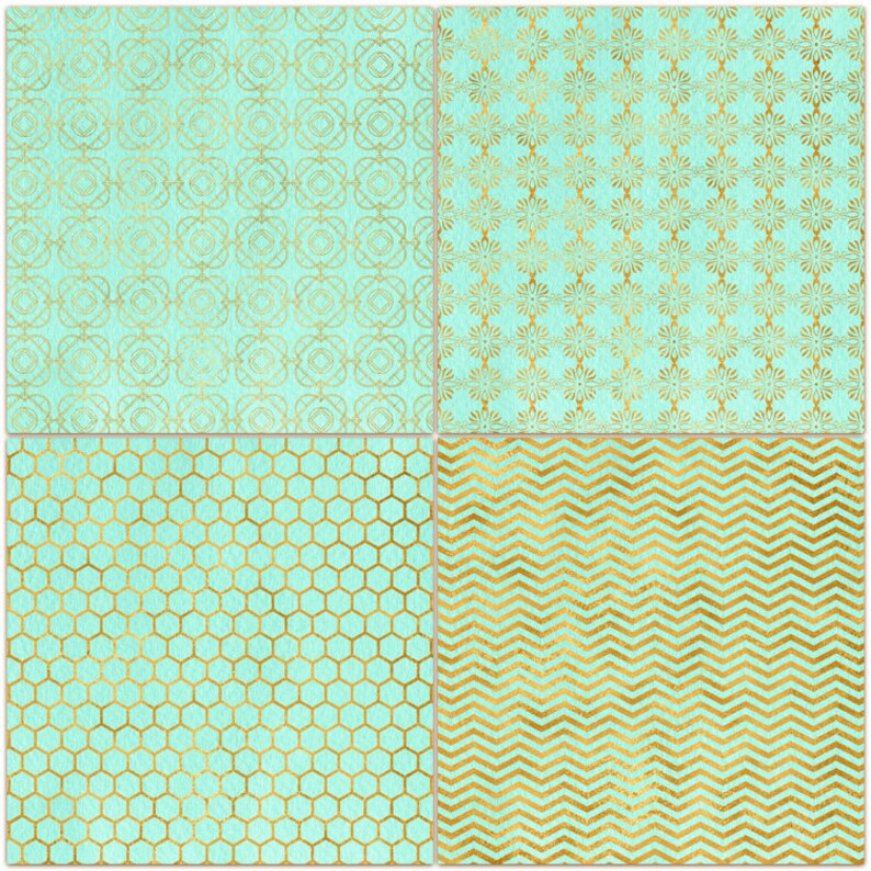 Mint Gold Digital Paper Mint Paper Clipart Gold Wedding | Etsy