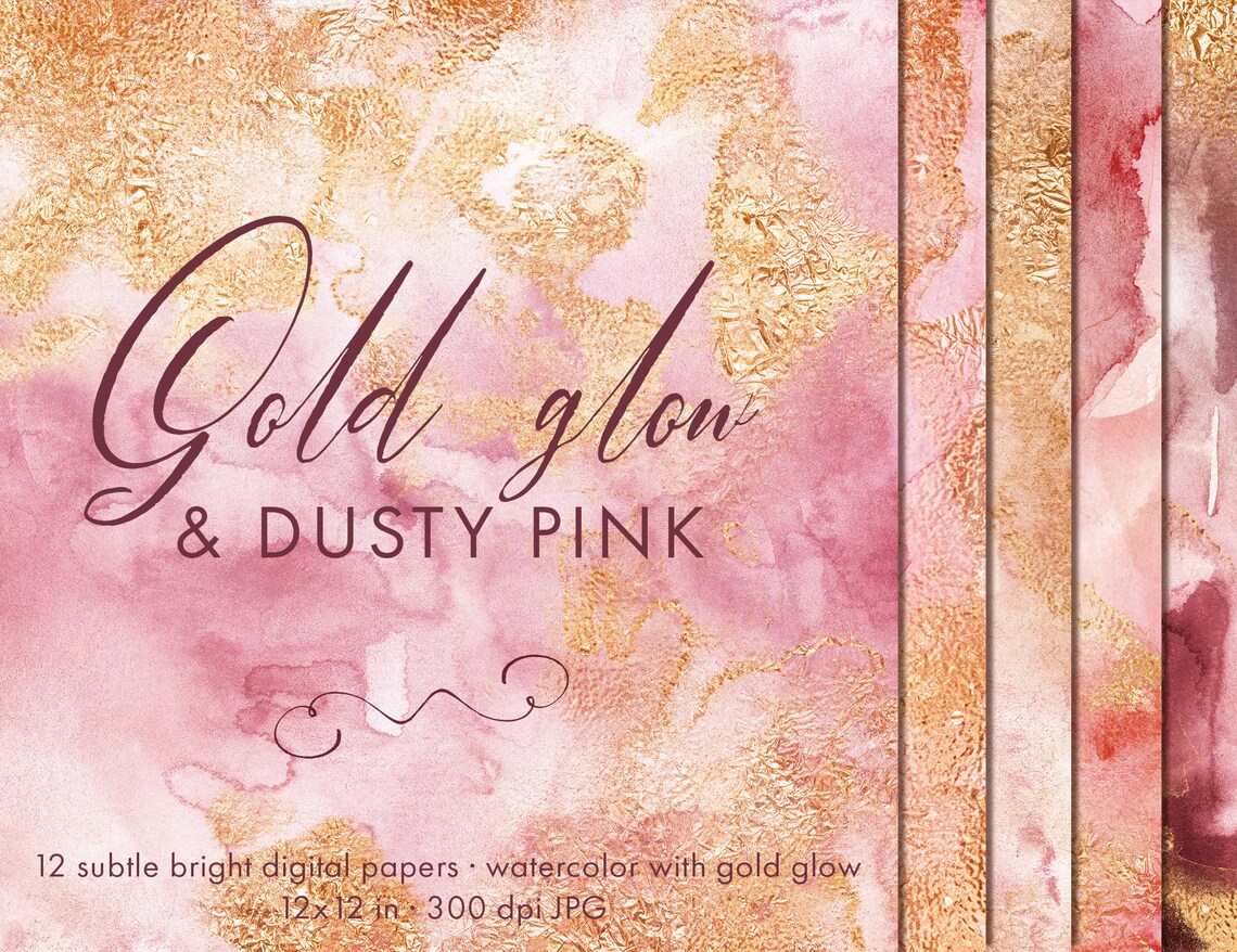 Pink Watercolor Digital Papers With Gold Foil Watercolor - Etsy