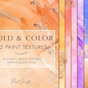 Color Mix Digital Paper With Gold Paint Splatters, Acrylic Textures ...