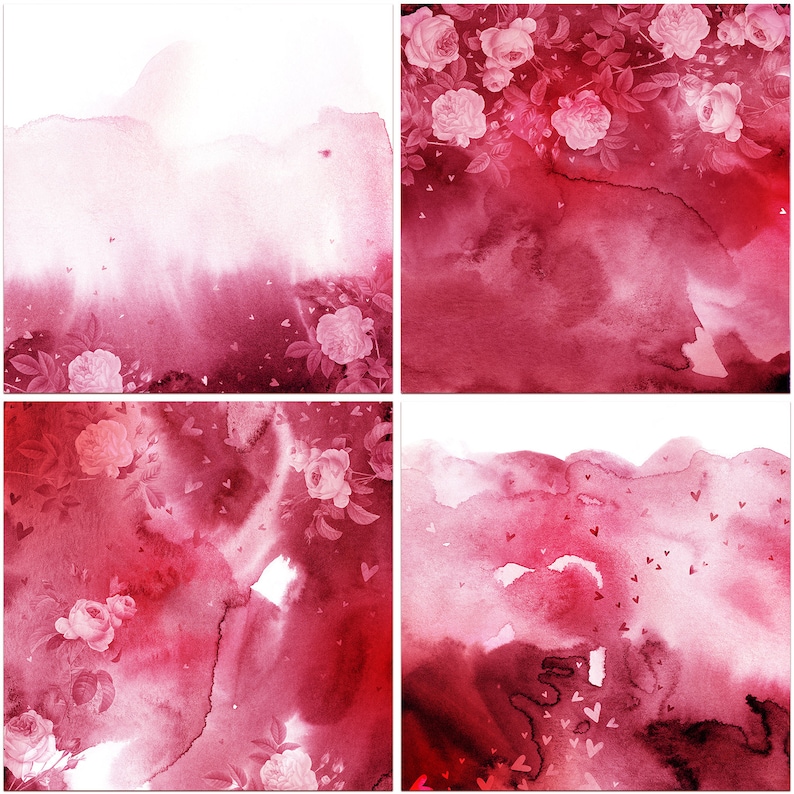 Valentine's Watercolor Digital Papers, Red Watercolor Texture, Pink ...