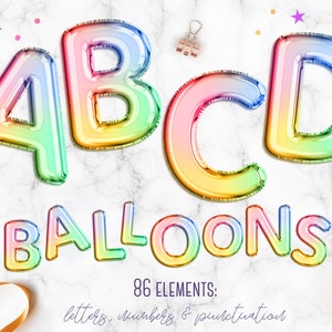 Rainbow Balloon Letters Clipart: Alphabet PNG (digital Download) - Etsy