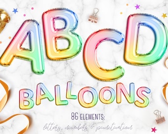 Iridescent Foil Balloon Alphabet Clipart – Blue & Purple (PNG, Digital ...