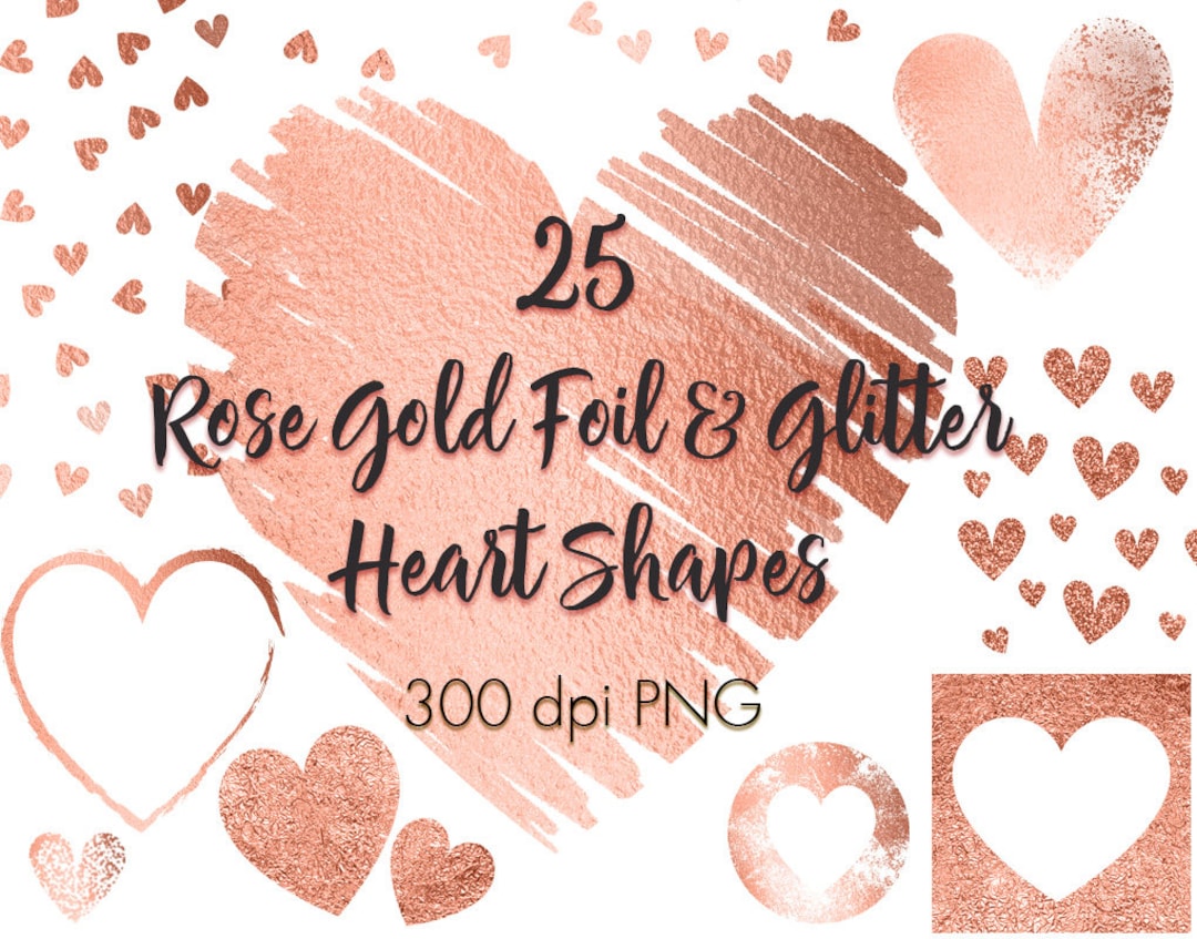 Rose Gold Hearts Clip Art, Rose Gold Design Elements Clipart, Rose Gold ...