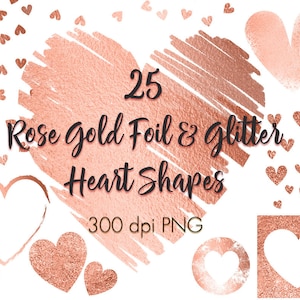 Rose Gold Hearts Clip Art, Rose Gold Design Elements Clipart, Rose Gold ...