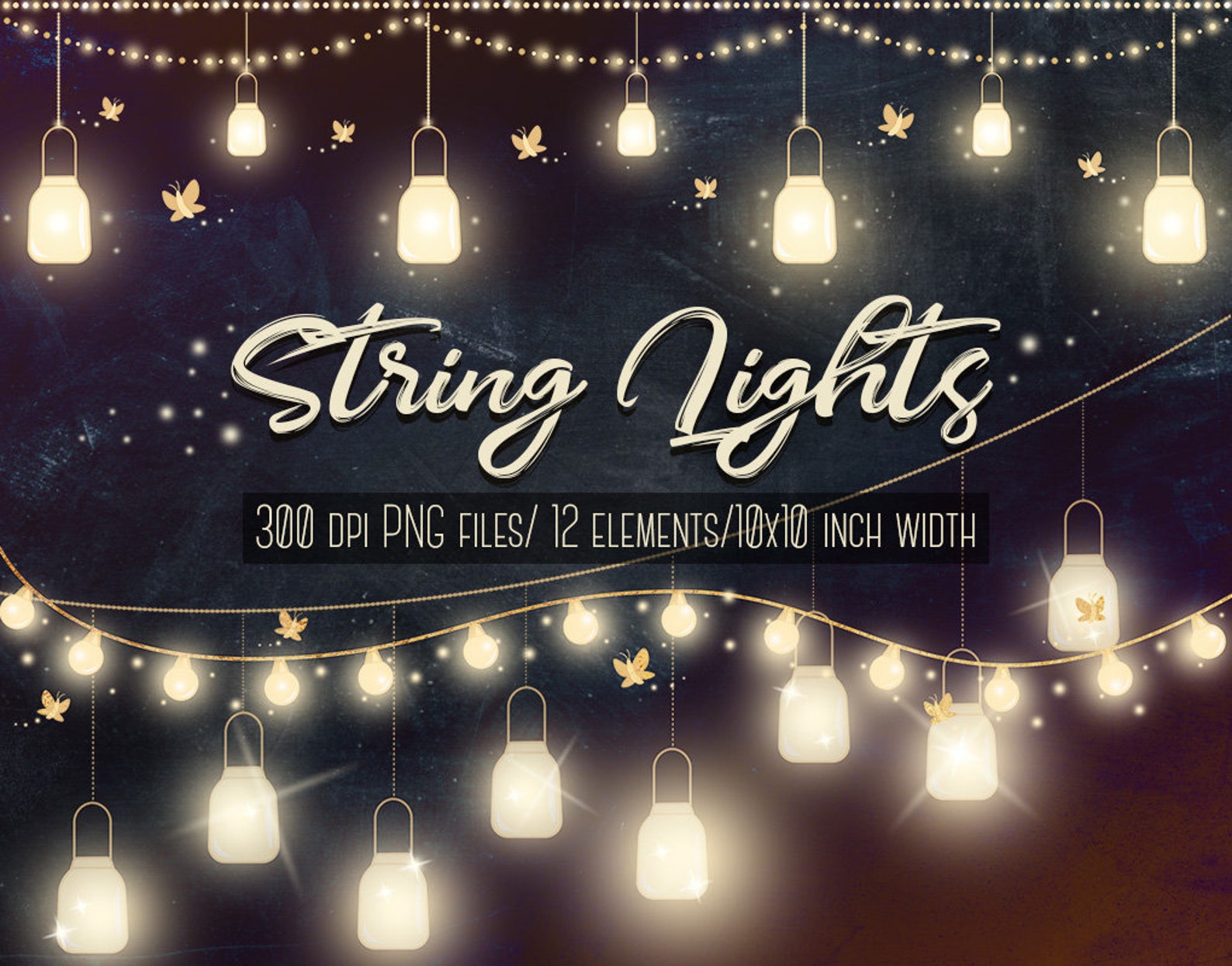 String Lights Clipart Bunting Lights Overlay Fairy Lights - Etsy