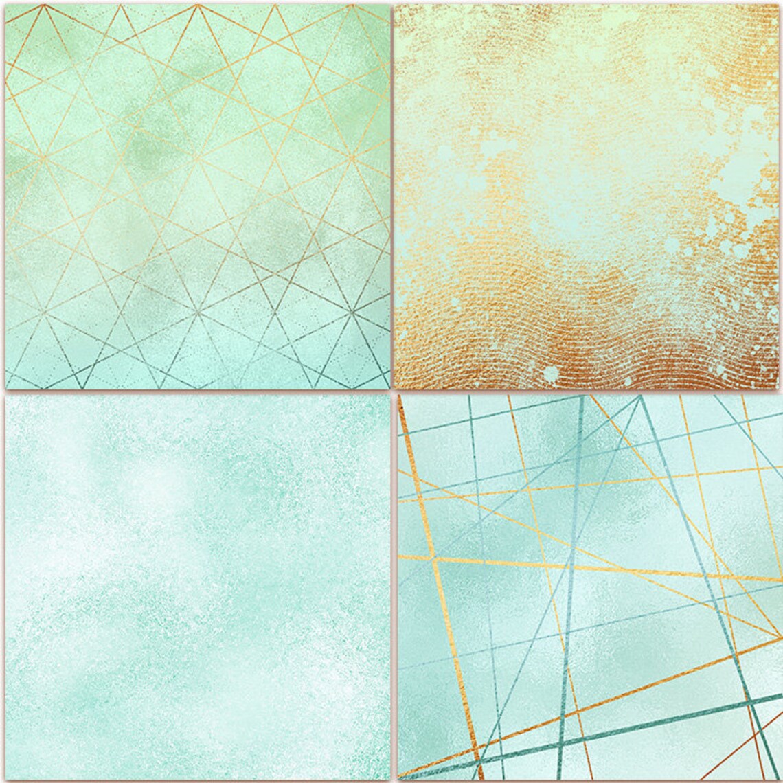 Mint Gold Digital Paper Clipart Mint Green Mint Wallpaper - Etsy