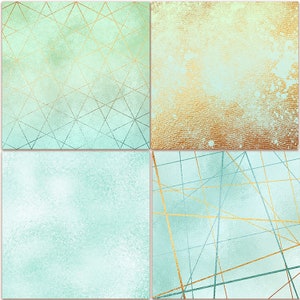 Mint Gold Digital Paper Clipart, Mint Green, Mint Wallpaper, Geometric ...