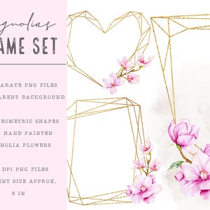 Gold Crystal Frames With Magnolias, Gold Polygonal Frames Clipart ...
