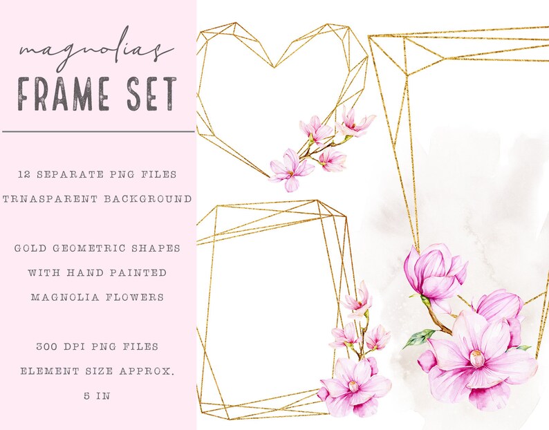 Gold Crystal Frames With Magnolias Gold Polygonal Frames - Etsy