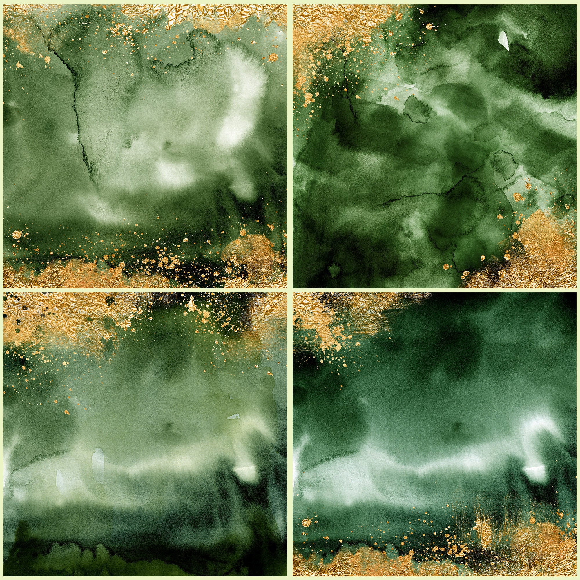 Forest Green Digital Papers With Gold Foil Watercolor Digital - Etsy