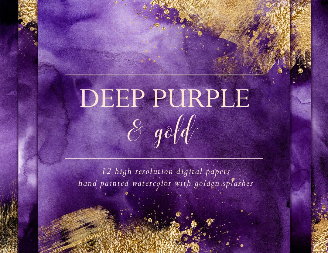 Purple Watercolor Digital Papers With Gold Foil, Watercolor Digital ...