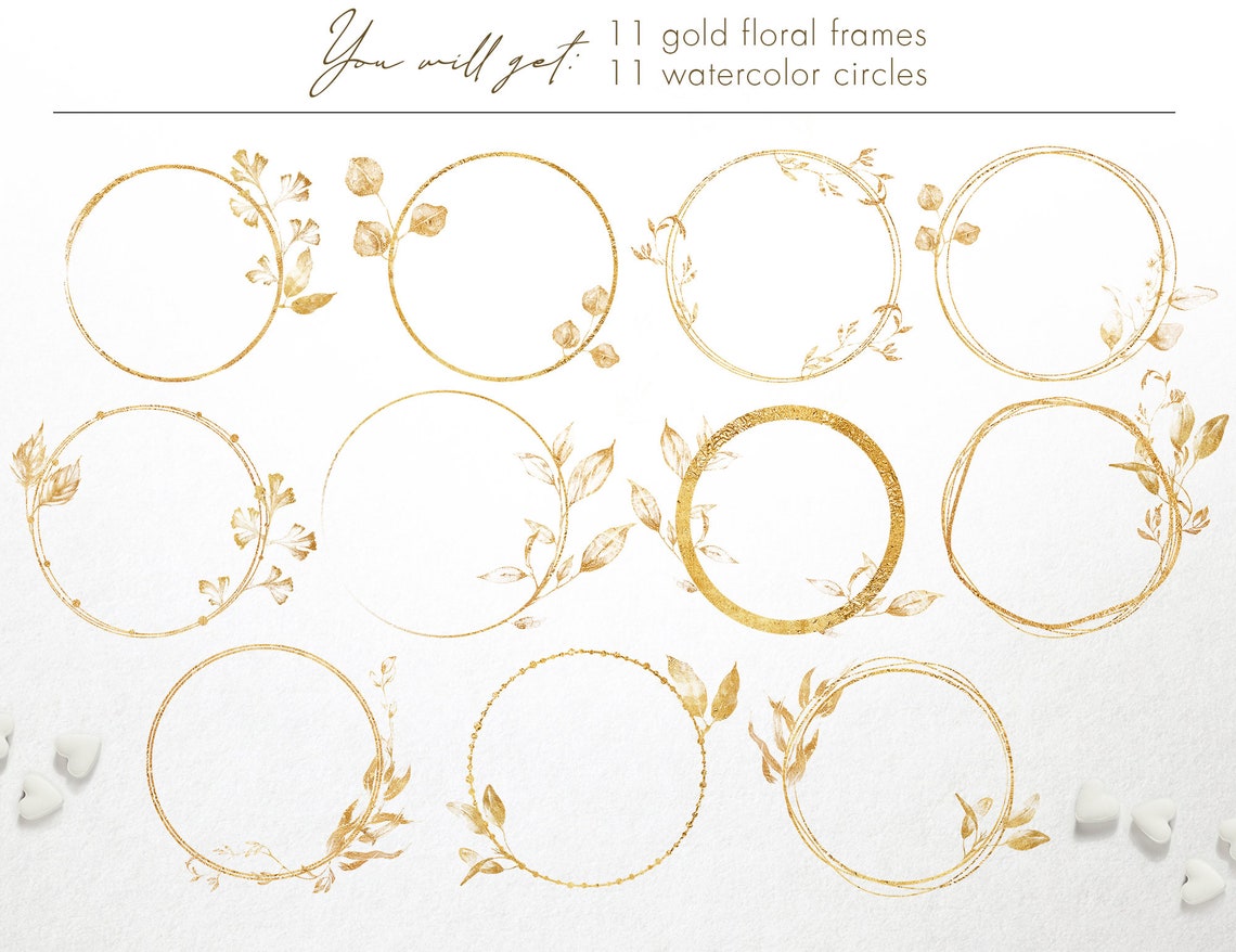 Floral gold circles with watercolor Floral circles for logo | Etsy