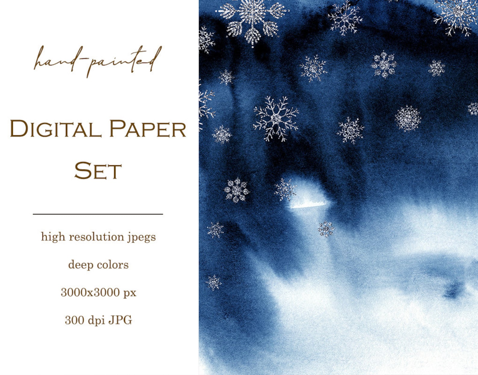Deep Blue Digital Paper Clipart, Watercolor Digital Papers, Silver ...