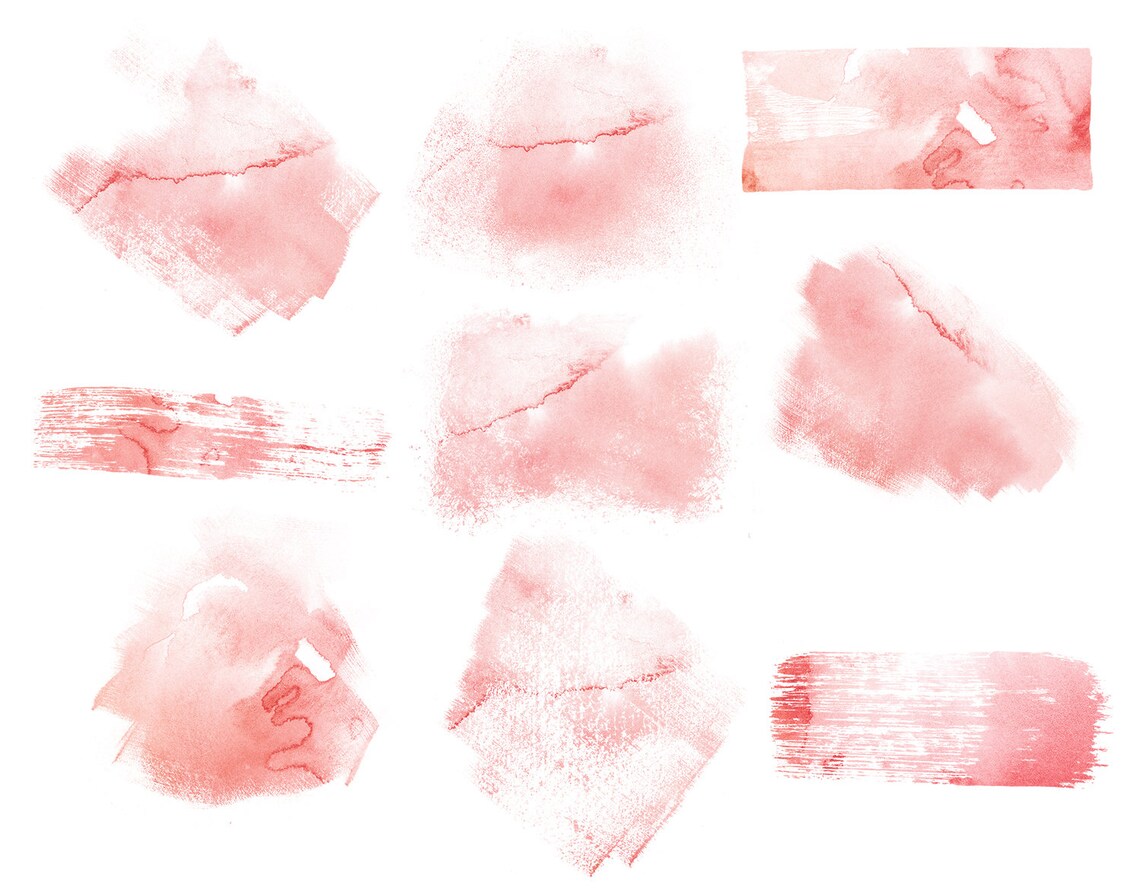 Blush Watercolor Brush Strokes Clipart: Gold Glitter Accents (PNG ...