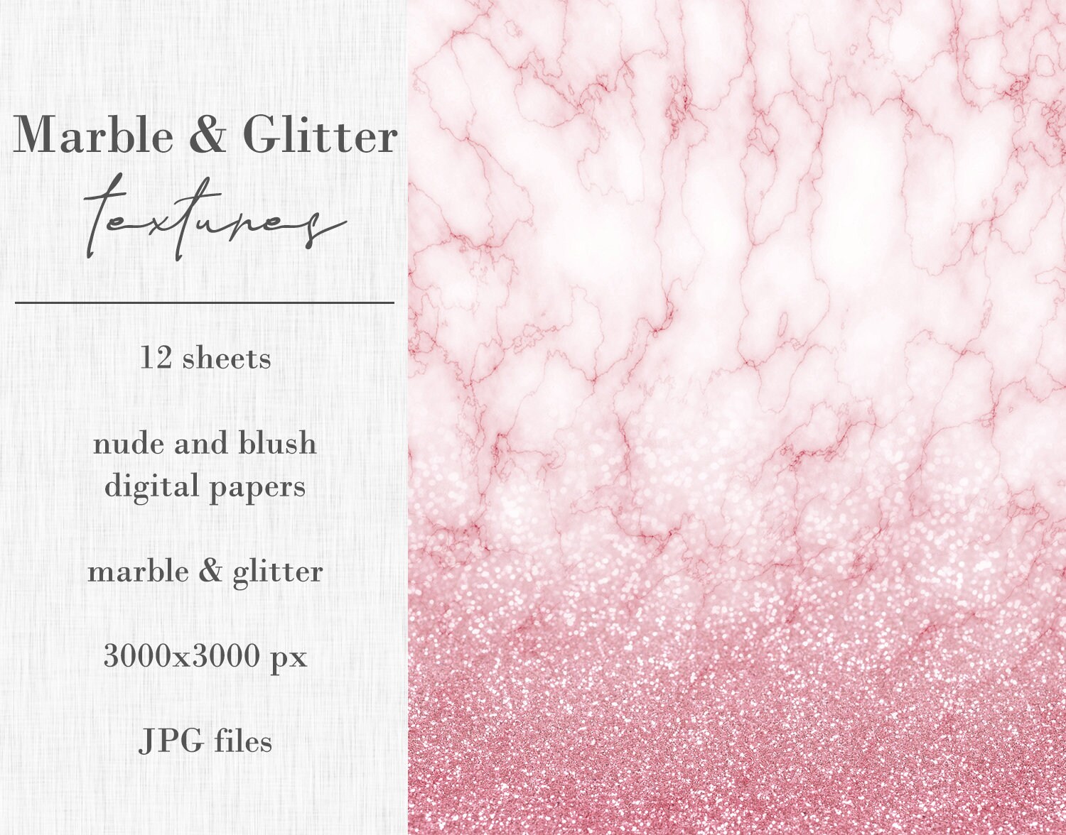 Blush Marble and Glitter Digital Paper Marble Paper Clipart | Etsy