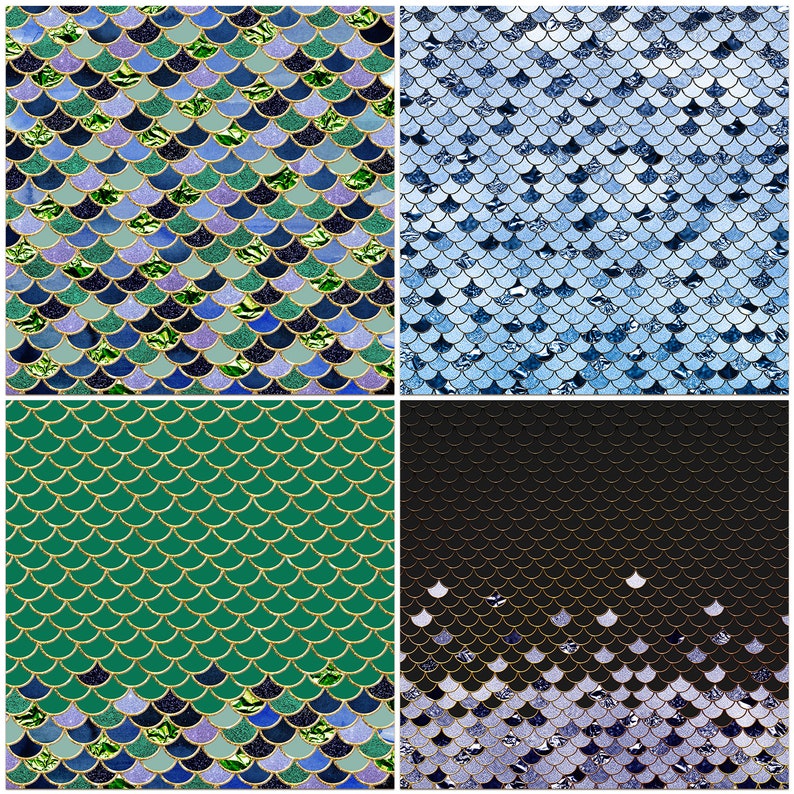 Dark Mermaid Scales Digital Paper Set Metallic Paper Gold - Etsy