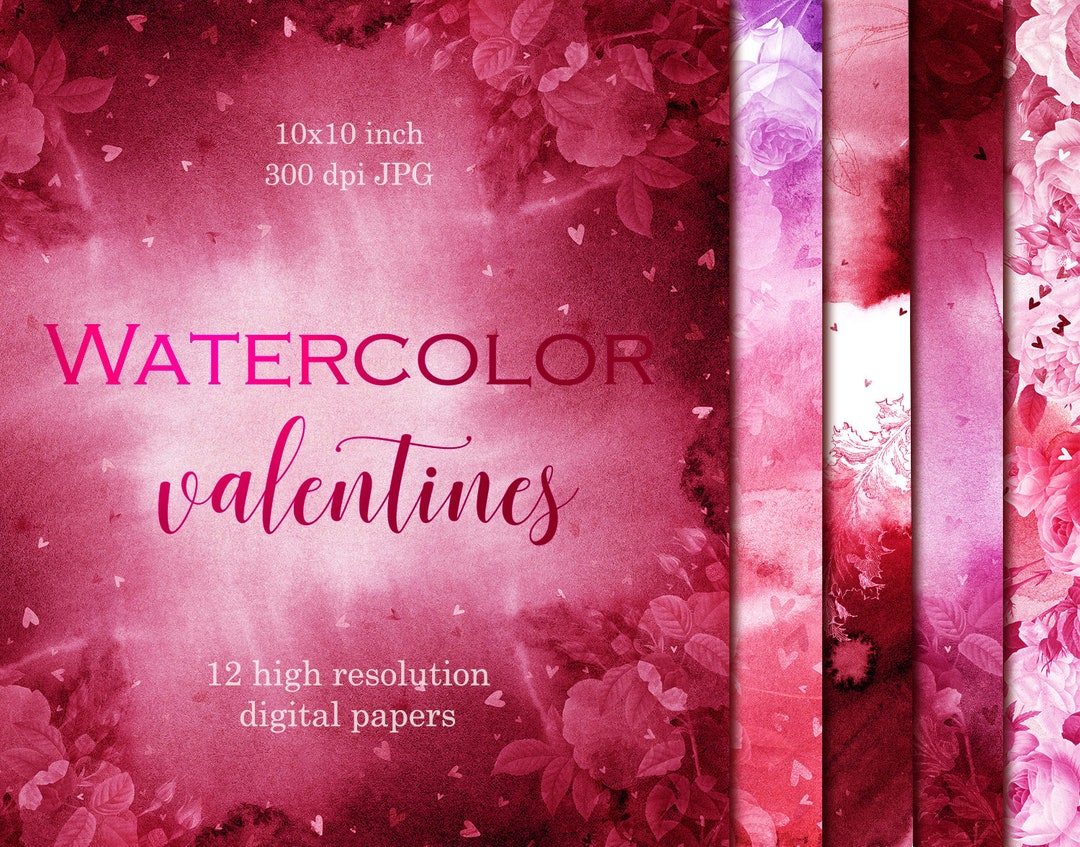 Valentine's Watercolor Digital Papers, Red Watercolor Texture, Pink ...