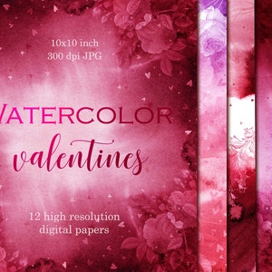 Valentine's Watercolor Digital Papers, Red Watercolor Texture, Pink ...