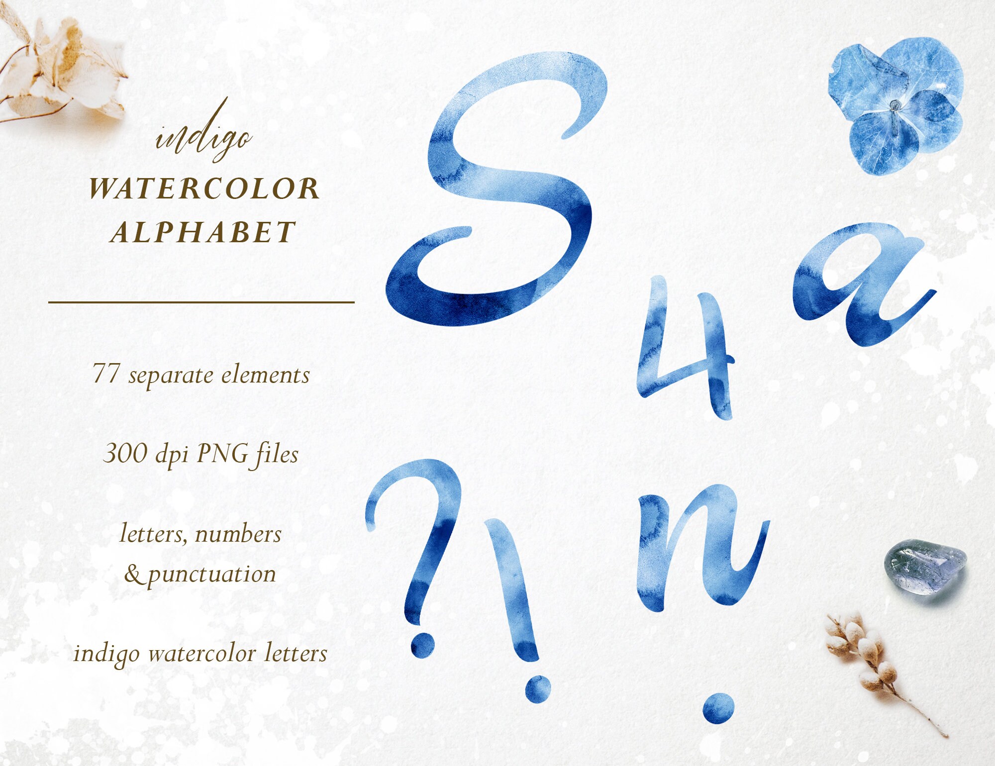 Blue Watercolor Alphabet Clipart: Decorative PNG Letters (digital ...