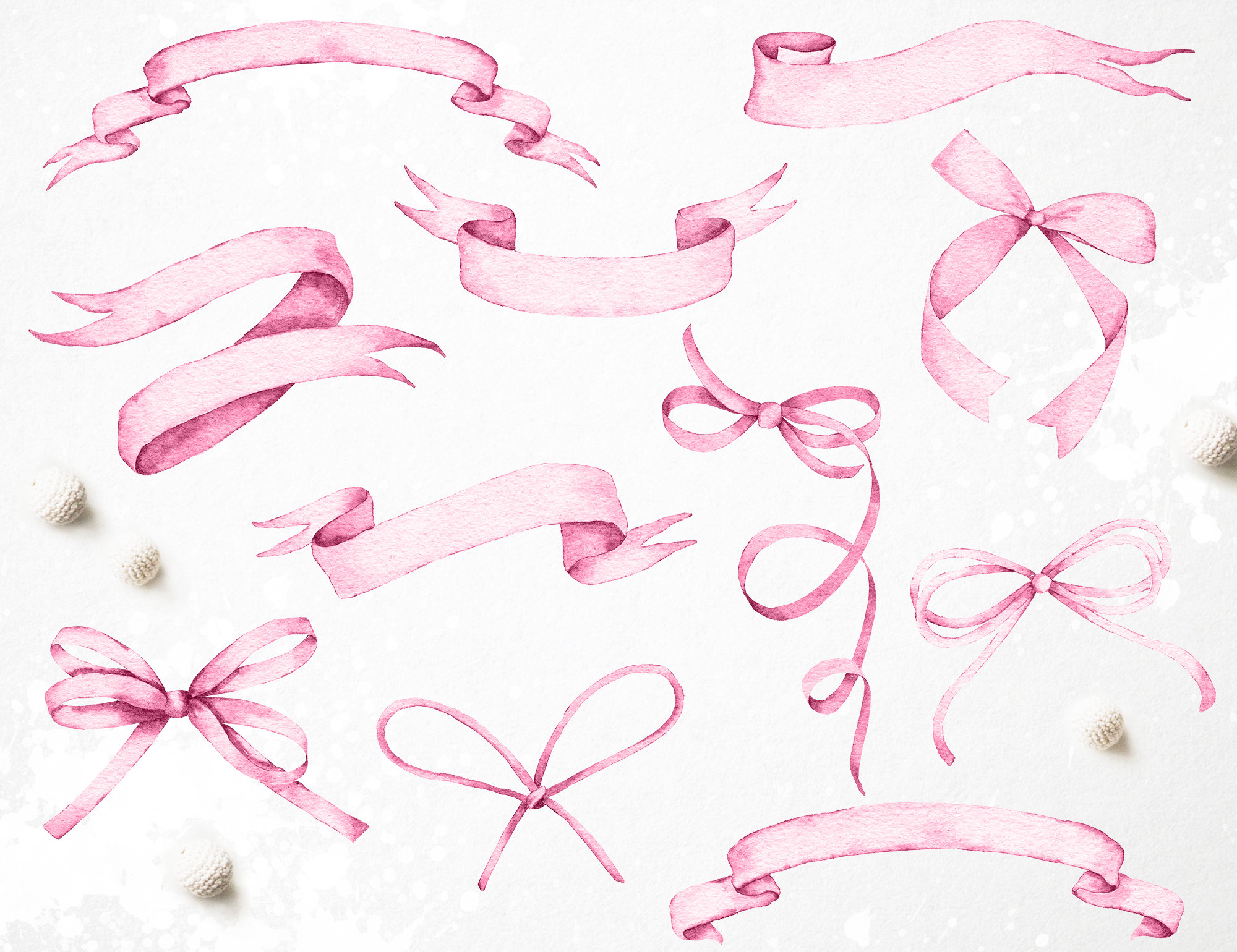 Watercolor Ribbon Clipart Watercolor Bow Clipart Pink - Etsy