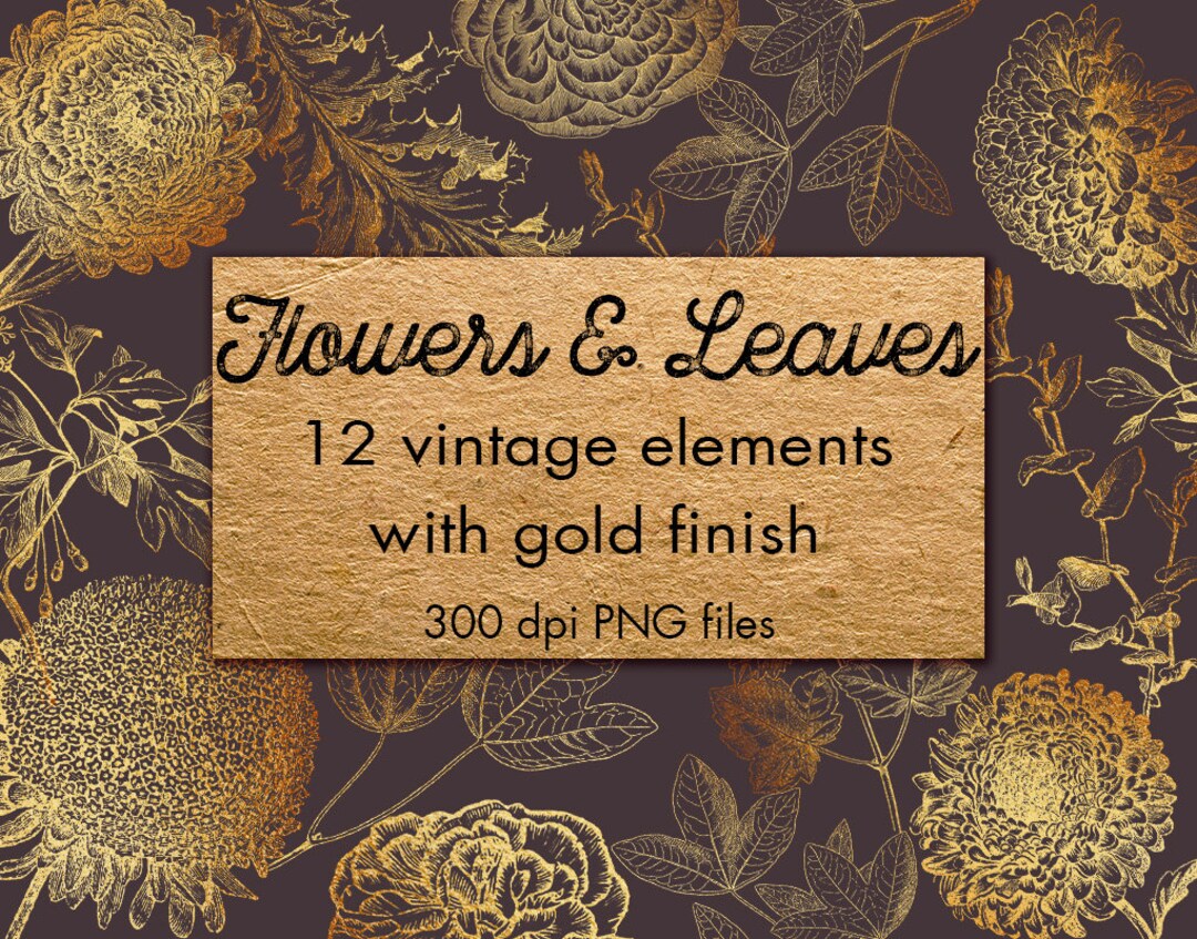Gold Flower Overlays, Gold Leaves Overlay Clipart, Gold Floral Clipart ...