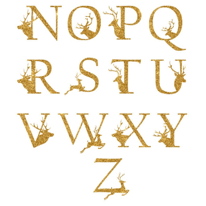 Gold Deer Monogram Letters, Gold Styled Letters, Gold Glitter Alphabet ...