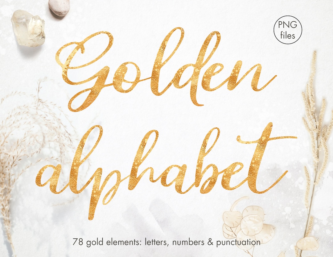 Gold Alphabet Clipart: Foil Letters, Numbers, Punctuation (PNG) - Etsy ...