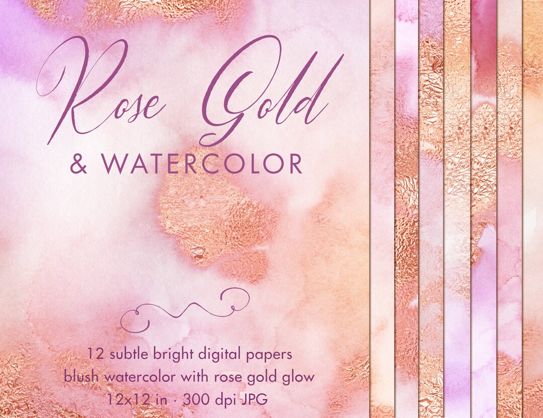 Watercolor Digital Paper With Rose Gold Paint Splatters, Watercolor ...