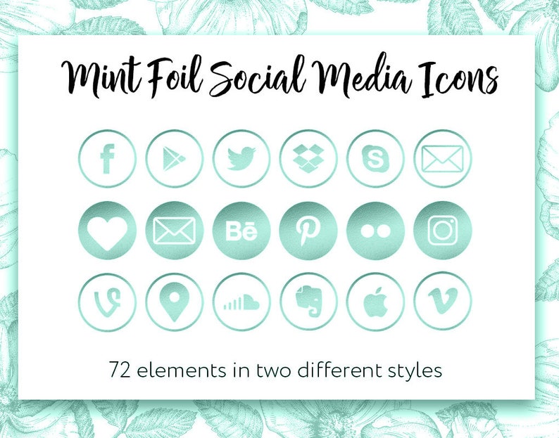Buy 3 Pay for 2 Mint Social Media Icons Mint Metallic Foil | Etsy