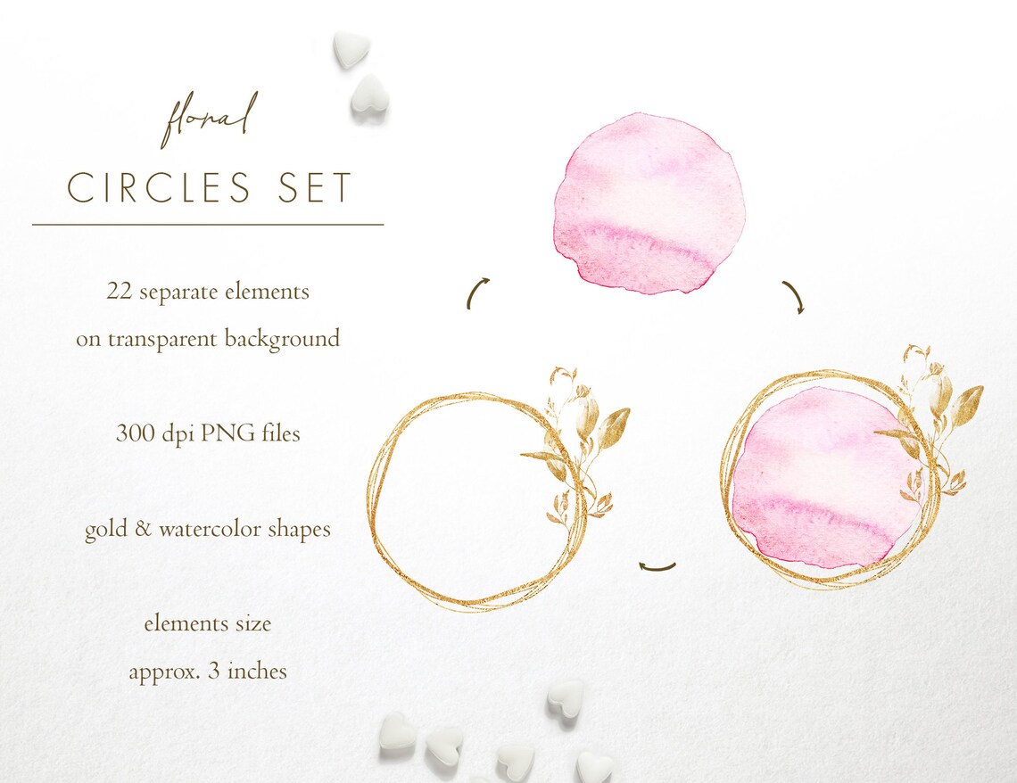 Floral gold circles with watercolor Floral circles for logo | Etsy