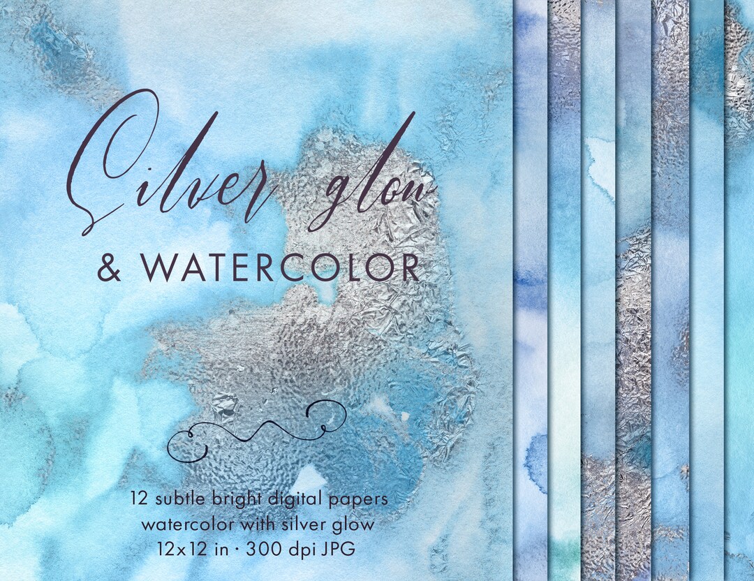 Silver Watercolor Digital Paper Pack, Watercolor Digital Paper Clipart ...