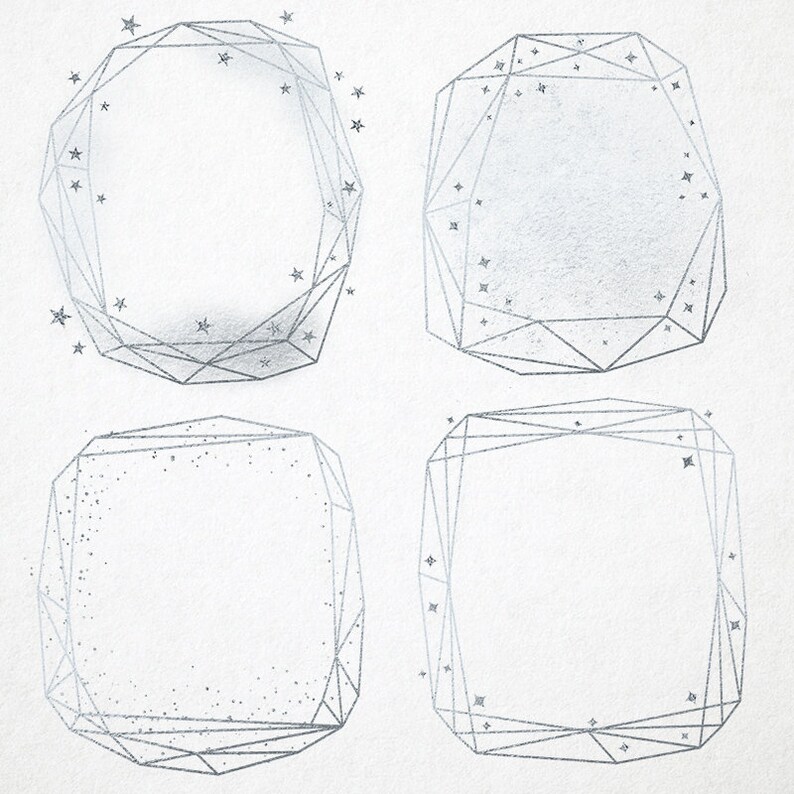 Silver Dusted Crystal Frames Clipart, Silver Polygonal Frames Clip Art ...