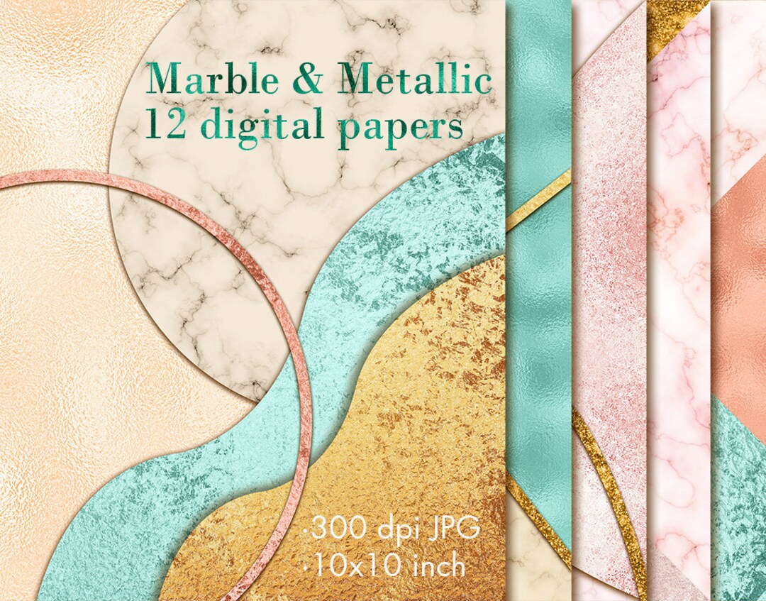 Metallic and Marble Digital Textures, Rose Gold Paper, Mint Paper, Gold ...