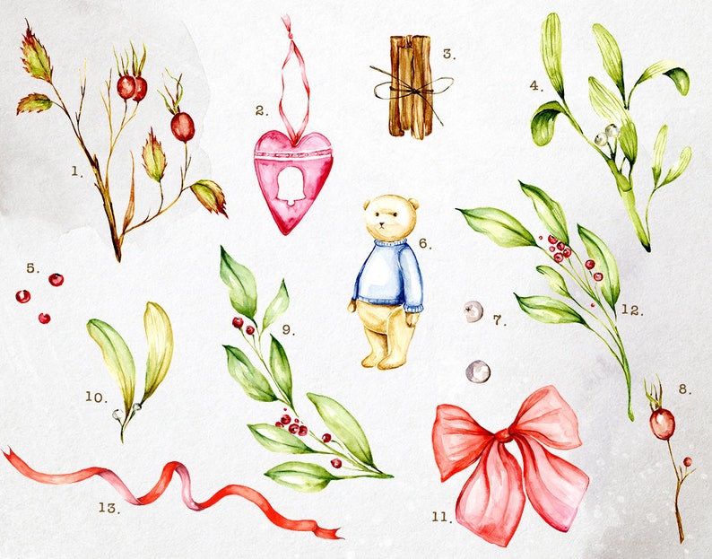 Hand Painted Watercolor Clipart Christmas Clipart - Etsy