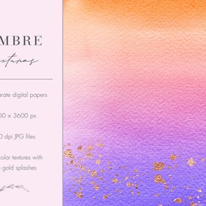 Ombre Watercolor Textures With Gold Splashes, Watercolor Digital Papers ...